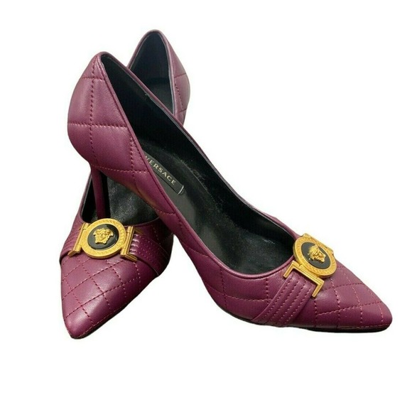 Versace | Shoes | New Versace Womens Burgundy Quilted Leather Medusa ...